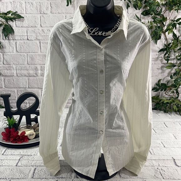 Chico's | Tops | Defects Womens Chicos White Striped 5button Down Long ...